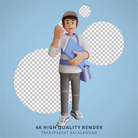 소년 학교 마스코트 3d 캐릭터 일러스트로 돌아 가기 프리미엄 Psd 파일