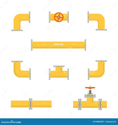 Kit Set Of Pipelines Isolated Yellow Elements Of The Pipeline Gas And