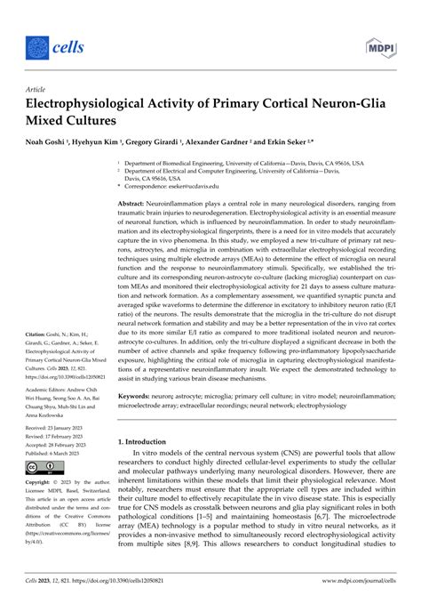 Pdf Electrophysiological Activity Of Primary Cortical Neuron Glia Mixed Cultures