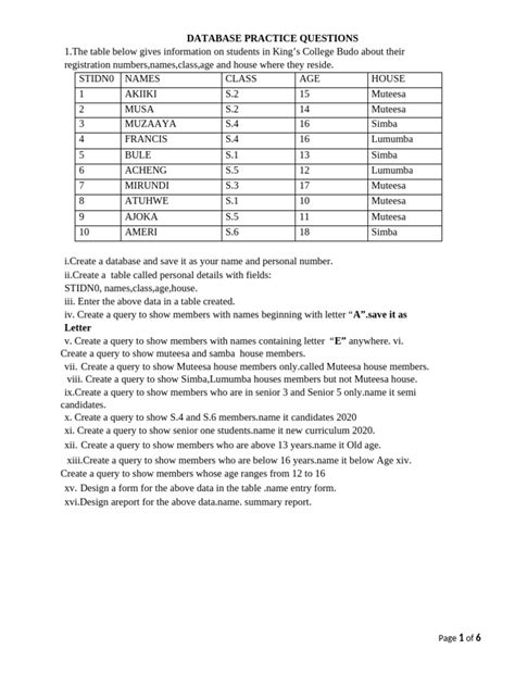 Alevel Database Work For Practice Pdf Databases Database Index