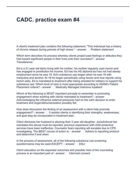 CADC Practice Exam 4 Questions And Answers 100 Accurate CADC Stuvia US