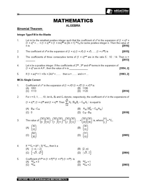 Binomial Theorem Pdf Discrete Mathematics Elementary Mathematics
