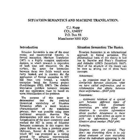 Situation Semantics And Machine Translation Acl Anthology
