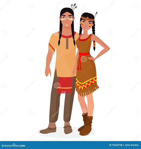 当地美洲印第安人家庭 美洲印第安人供以人员和在传统全国衣裳的妇女夫妇 向量例证 插画 包括有 种族 装饰 75620708