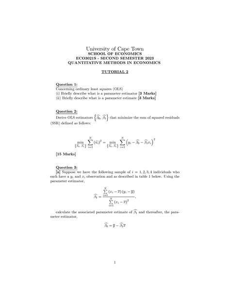 2023 Tutorial 2 ECO3021S University Of Cape Town Babe OF ECONOMICS ECO3021S SECOND