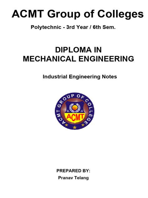 Industrial Engg Lecture Notes Pdf Engineering Industrial Engineering