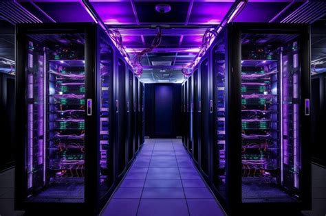 Premium Photo Server Racks In Computer Network Security Server Room Data Center D Render Dark Blue