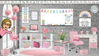 Bitmoji Classroom PINK Virtual Editable Google Slides February March Spring