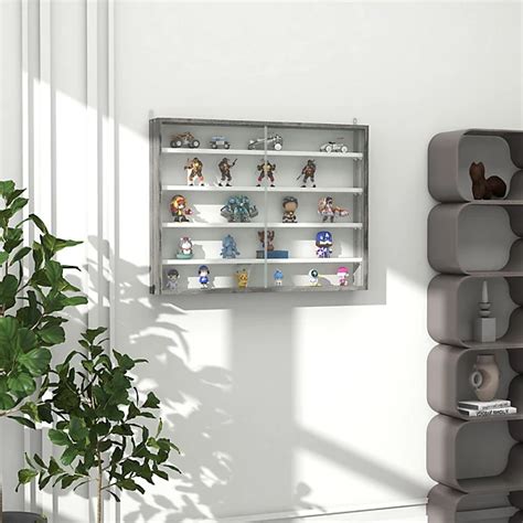 Homcom 5 Tier Wall Display Shelf Unit Cabinet W Shelves Glass Doors Grey Wood