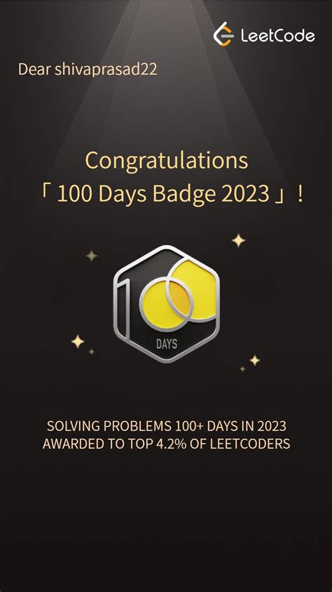 Celebrating 100 Days Of Leetcode Journey Shiva Prasad Posted On The