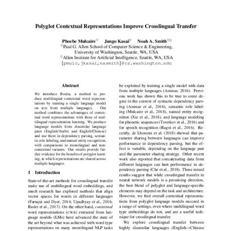 Polyglot Contextual Representations Improve Crosslingual Transfer Acl Anthology