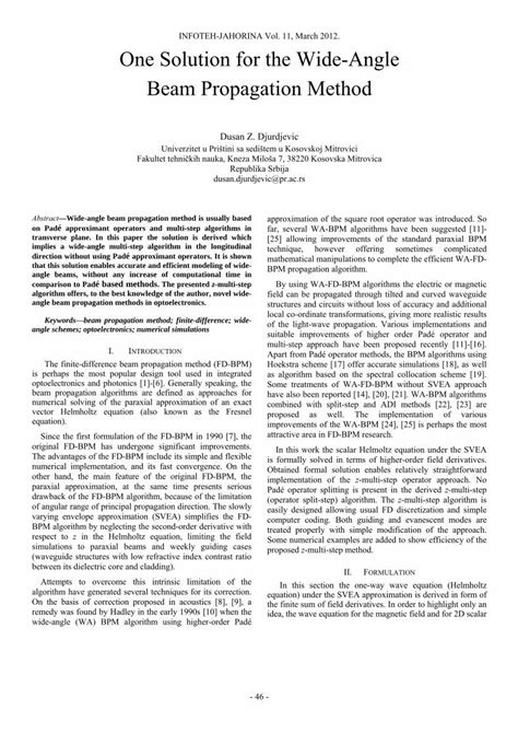 Pdf One Solution For The Wide Angle Beam Propagation Infotehetfunssarsbazbornik2012