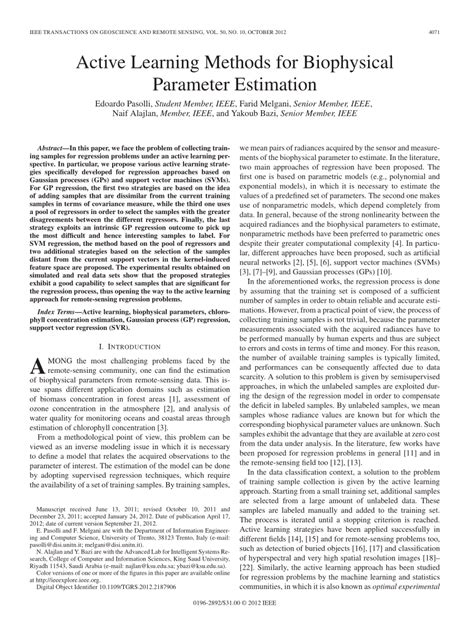 Pdf Active Learning Methods For Biophysical Parameter Estimation