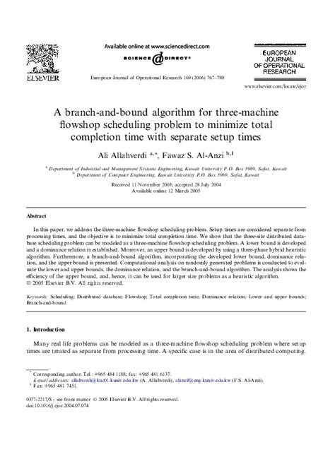 Pdf A Branch And Bound Algorithm For Three Machine Flowshop