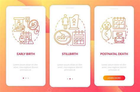 Mobile App Screen Showcasing Onboarding Process With Red Gradient Design And Examples Of