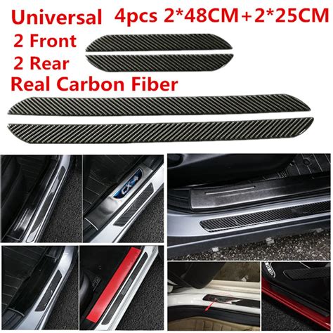 유니버설 자동차 스타일링 48cm 25cm 실제 탄소 섬유 전면 후면 자동차 스커프 플레이트 도어 씰 커버 패널 스텝 프로텍터 무료 배송 4 개입protector