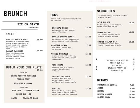 Menu At Six On Sixth Restaurant Junction City
