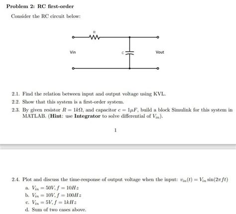 Solved Problem 2 Rc First Order Consider The Rc Circuit