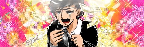 복고풍 쇼와 스타일의 만화 소년이 스마트 폰을 사용하여 높은 추가 수입에 기뻐하는 와이드 사이즈 삽화 검정 머리에 대한 스톡 벡터 아트 및 기타 이미지 Istock