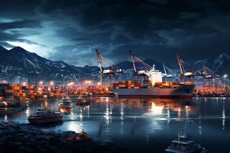 premium ai image container cargo freight ship with working crane