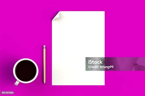 커피 컵 핑크 배경에 빈 종이로 상위 텍스트 Copyspace 보기 3d 렌더링 0명에 대한 스톡 사진 및 기타 이미지 0명 갈색 검은색 Istock