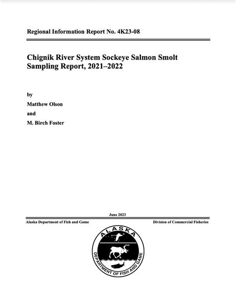 Chignik River System Sockeye Salmon Smolt Sampling Report 2021 2022 Alaska Seafood