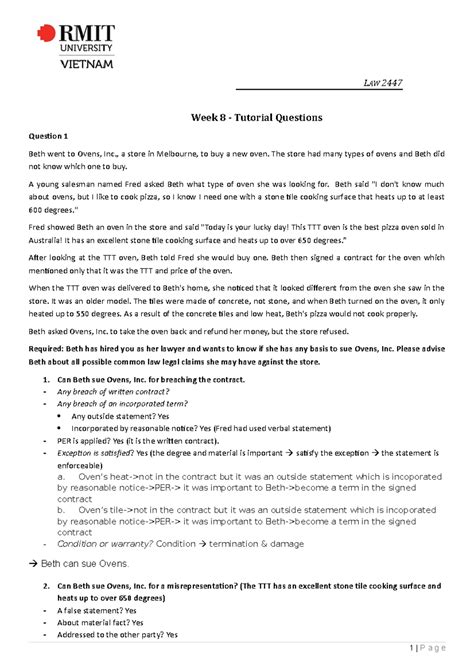 Week 8 Tutorial Questions 2021 Official Version Week 8 Tutorial