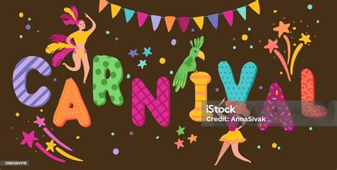 브라질 카니발 축제 배너 문자 여자 전통 의상에서 춤을 브라질 삼 바 댄서 리오 데 자네이 벡터 일러스트 레이 션 브라질에 대한