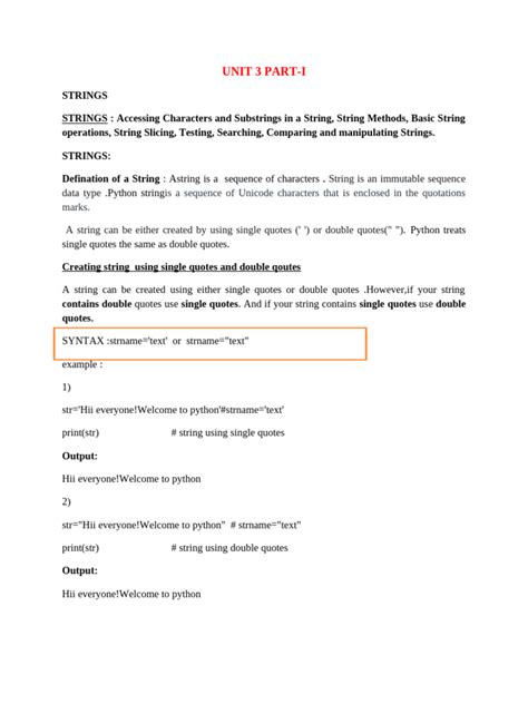 Unit 3 Part I 1 Pdf String Computer Science Quotation Mark
