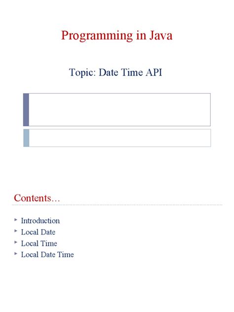 Programming In Java Topic Date Time Api Pdf Class Computer Programming Java