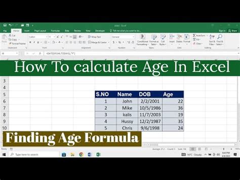 How To Calculate Age From Date Of Birth In Excel Calculate In Months Year In Excel YouTube