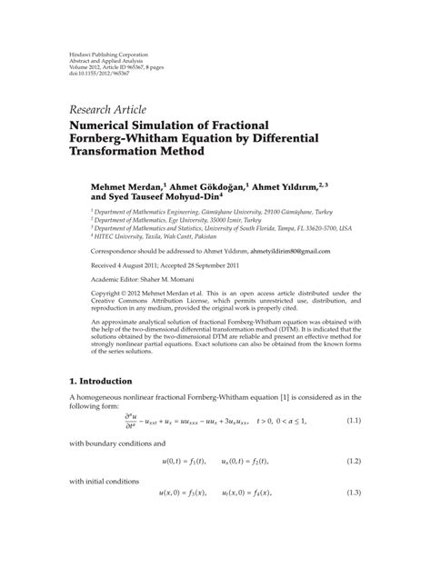 Pdf Numerical Simulation Of Fractional Fornberg Whitham Equation By Differential