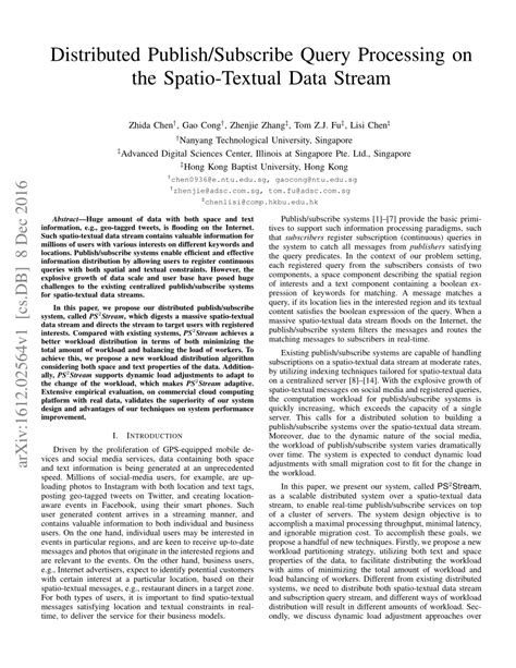 Pdf Distributed Publishsubscribe Query Processing On The Spatio
