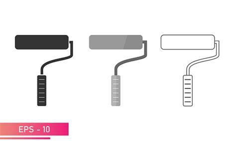 세트 페인트 롤러 아이콘 선형 견고하고 사실적인 디자인 흰색 배경에 근로자를 위한 도구입니다 플랫 벡터 그림입니다 가사 집안일에 대한 스톡 벡터 아트 및 기타 이미지