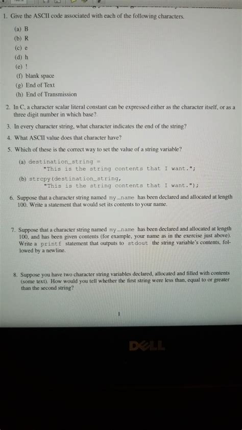 Solved 1 Give The Ascii Code Associated With Each Of The