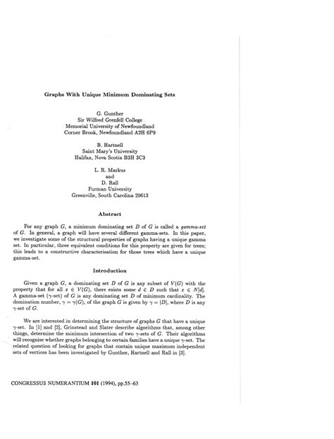 Pdf Graphs With Unique Minimum Dominating Sets