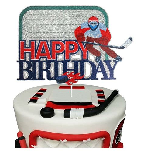 아이스하키 생일 축하 케이크 토퍼 퍽 플레이어 장면 케이크 장식 스포츠 테마 생일 파티 용품 남아 어린이 남 티몬