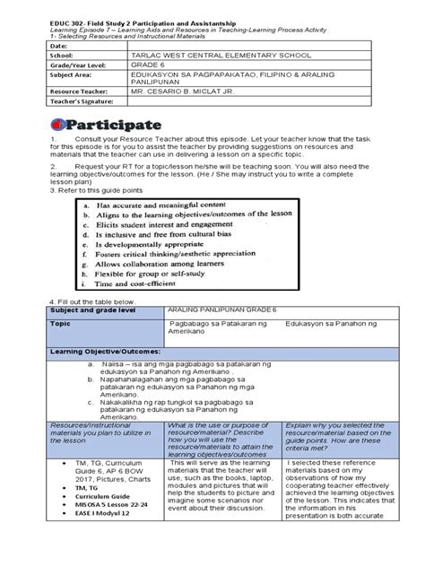 Fs 2 Le 7 Act1 Final Pdf Teaching Method Learning