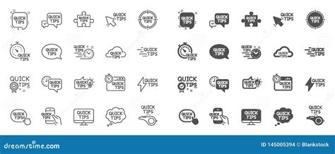 Quick Tips Line Icons Set Of Helpful Tricks Solution And Quickstart Guide Vector Stock Vector