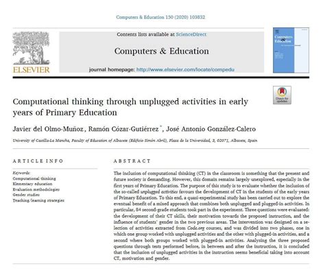 New Paper Computational Thinking Through Unplugged Activities In Early Years Of Primary