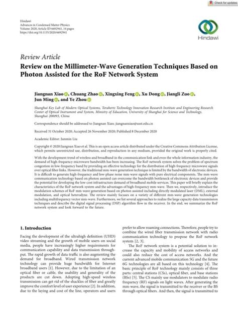 Advances In Condensed Matter Physics 2020 Xiao Review On The Millimeter‐wave Generation