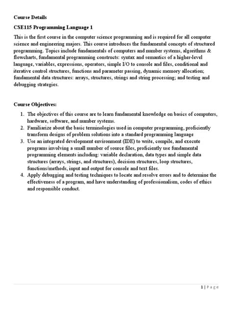 Course Details Cse115 Programming Language 1 Pdf Computer
