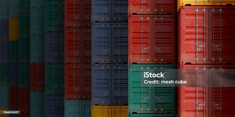 다양한 색상의 수출입 화물 컨테이너가 줄지어 있는 배경 이미지 3d 렌더링 공급망에 대한 스톡 사진 및 기타 이미지 공급망 배경 주제 화물 운송 Istock