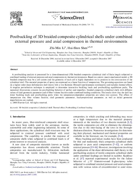 Pdf Postbuckling Of 3d Braided Composite Cylindrical Shells Under Combined External Pressure