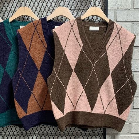 빅다이아 니트조끼다이아패턴니트조끼조끼니트v조끼패턴무늬브이넥조끼배색베스트기본조끼민소매조끼니트베스트겨울