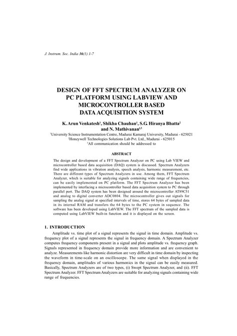 Pdf Design Of Fft Spectrum Analyzer On Pc Platform Using Labview And