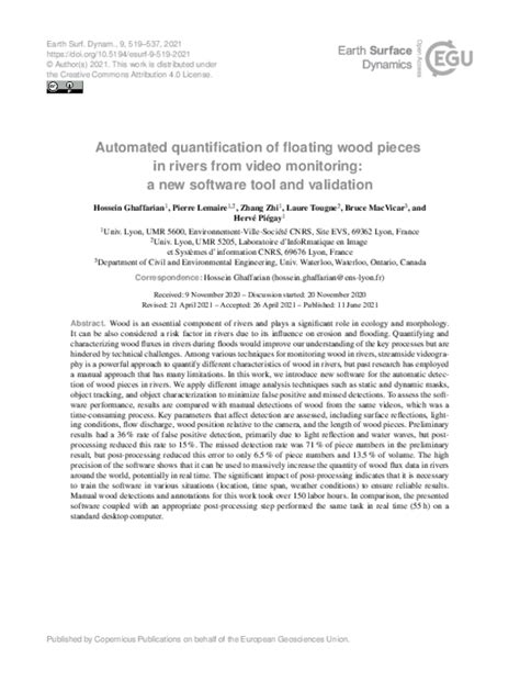 Pdf Automated Quantification Of Floating Wood Pieces In Rivers From Video Monitoring A New