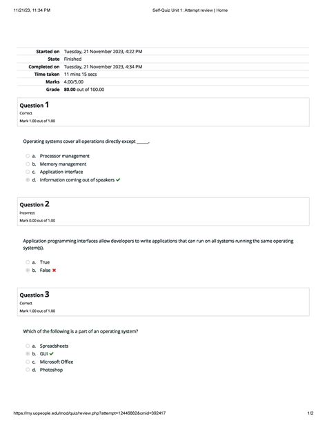 Cs 2301 Self Quiz Unit 1 Attempt Review Home 11 21 23 11 34 Pm Self Quiz Unit 1 Attempt