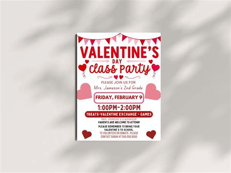 Editable Valentines Class Party Invite School Charity Church Fundraising Invite Template Class