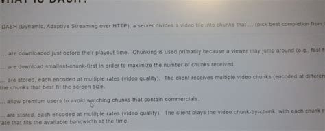 Solved Dash Dynamic ﻿adaptive Streaming Over ﻿a